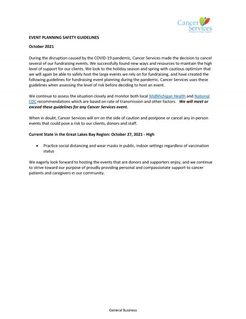 Event Planning Safety Guidelines as of Oct. 2021 - Cancer Services of ...